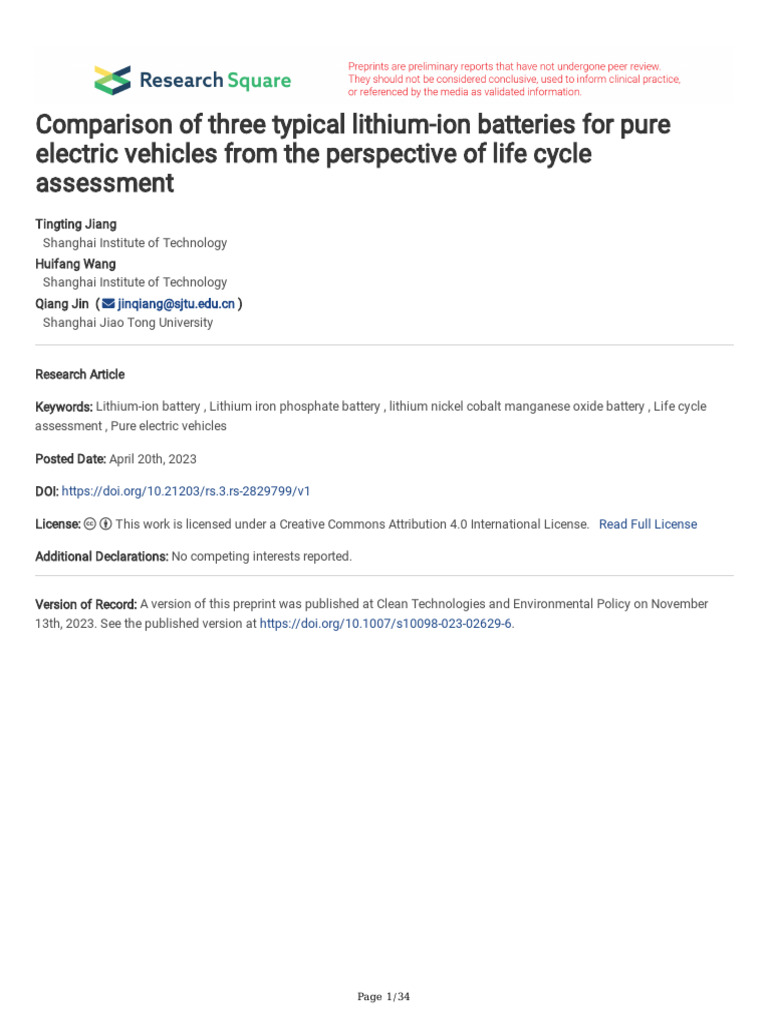 Comparison of Three Typical Lithium-Ion Batteries | PDF | Life Cycle ...