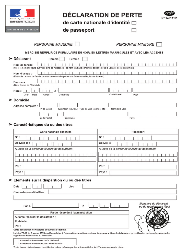 Declaration de Perte Cni | PDF