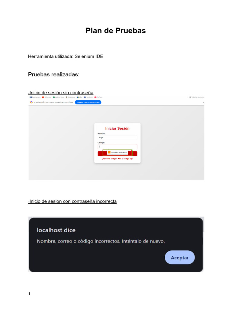 Plan de Pruebas | PDF