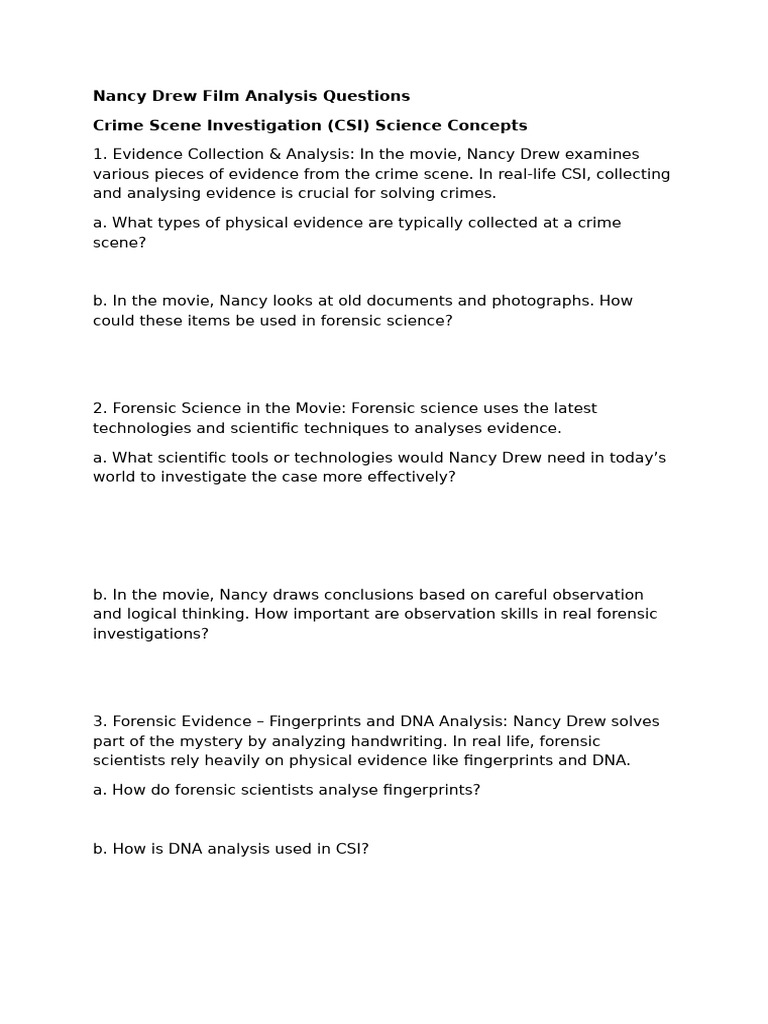 Nancy Drew Film Analysis Questions | PDF