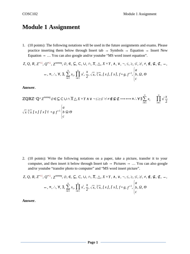 Module 1 Assignment - Questions | PDF | Mathematics | Notation