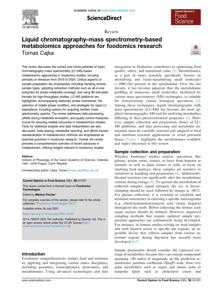 Liquid Chromatography–Mass Spectrometry–Based Metabolomics Approaches for Foodomics Research ...