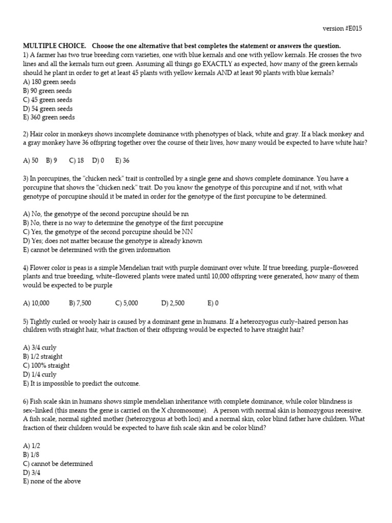 Genetics Problems | PDF | Genotype | Dominance (Genetics)