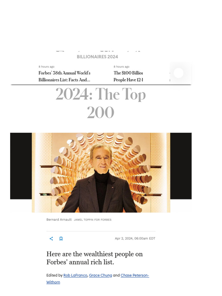 Worldwide Billionaires List 2024 - The Top 200 | PDF
