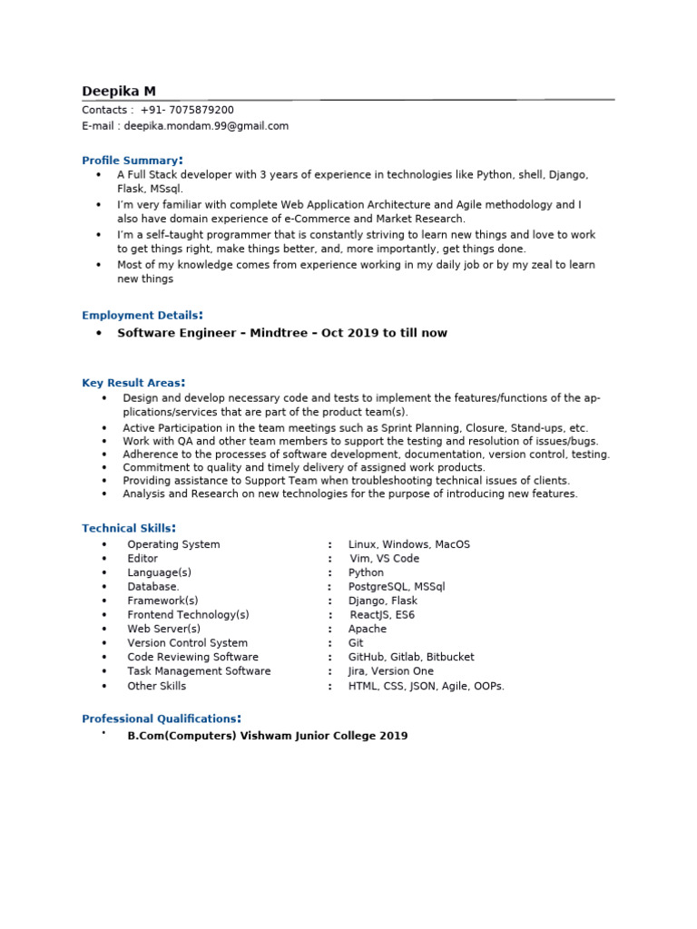 Deepika_CV | PDF | Microsoft Sql Server | Computer Programming
