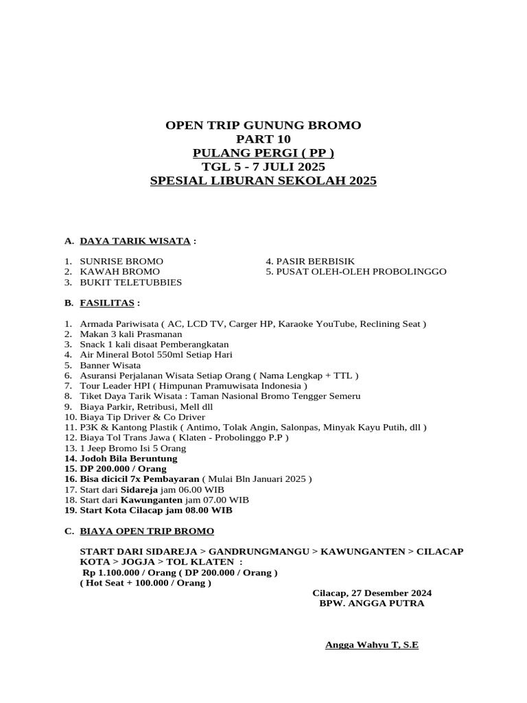 Open Trip Bromo Part 10 | PDF