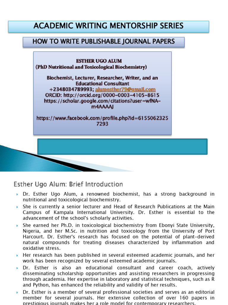 Academic Writing and Publications-Dr. Esther | PDF | Academic Journal | Academia