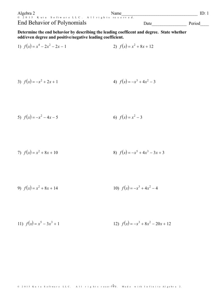 End Behavior of Polynomials Worksheet | PDF | Applied Mathematics | Algebra