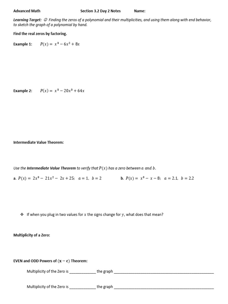 Zeros and Multiplicity | PDF | Zero Of A Function | Polynomial