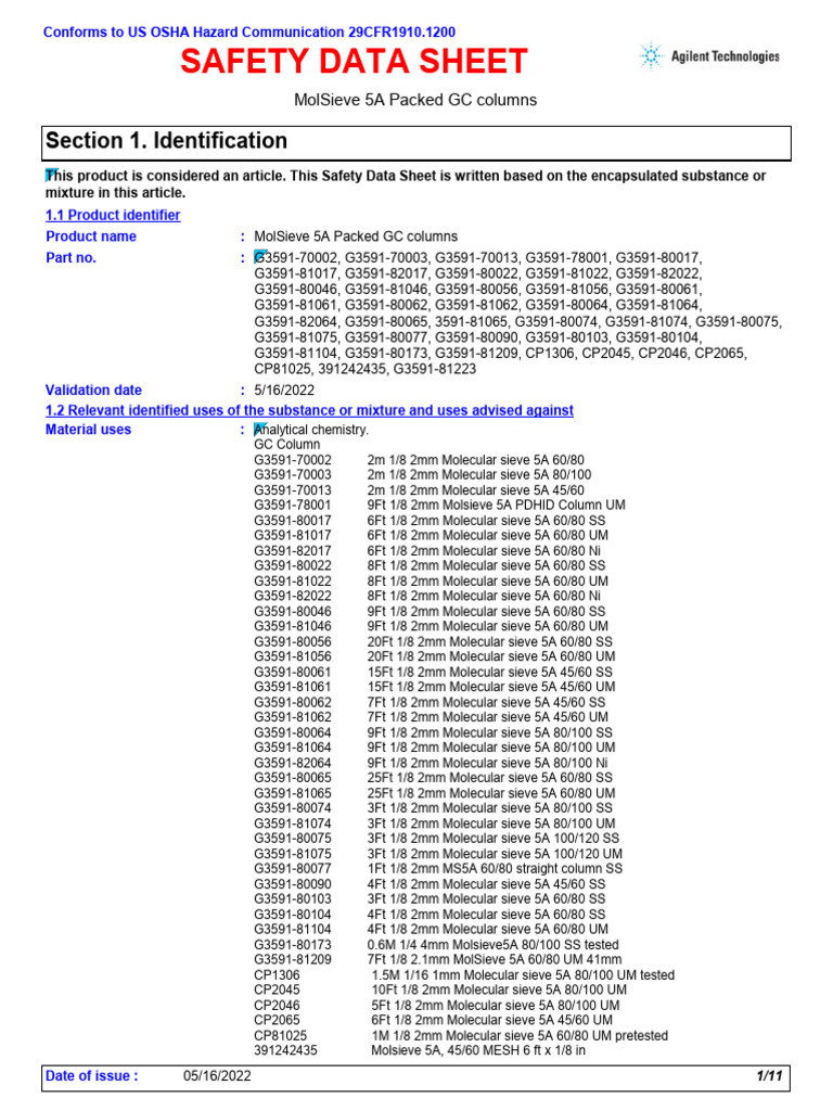 MolSieve 5A Packed GC Columns - NAEnglish | PDF | Waste | Toxicity