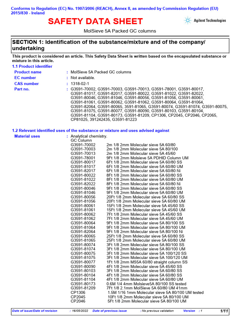 MolSieve 5A Packed GC Columns - EUEnglish | PDF | Waste | Firefighter
