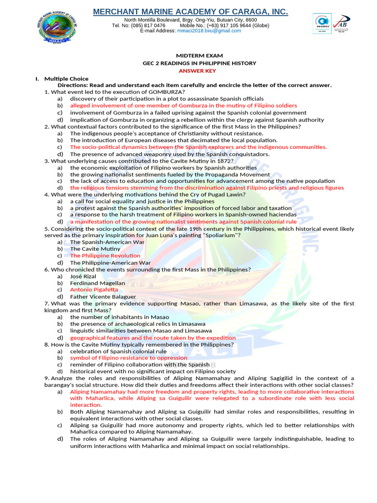 Answer Key Midterm Gec 2 Almie Sherwin Rey Junel | PDF | Philippines | Spanish East Indies