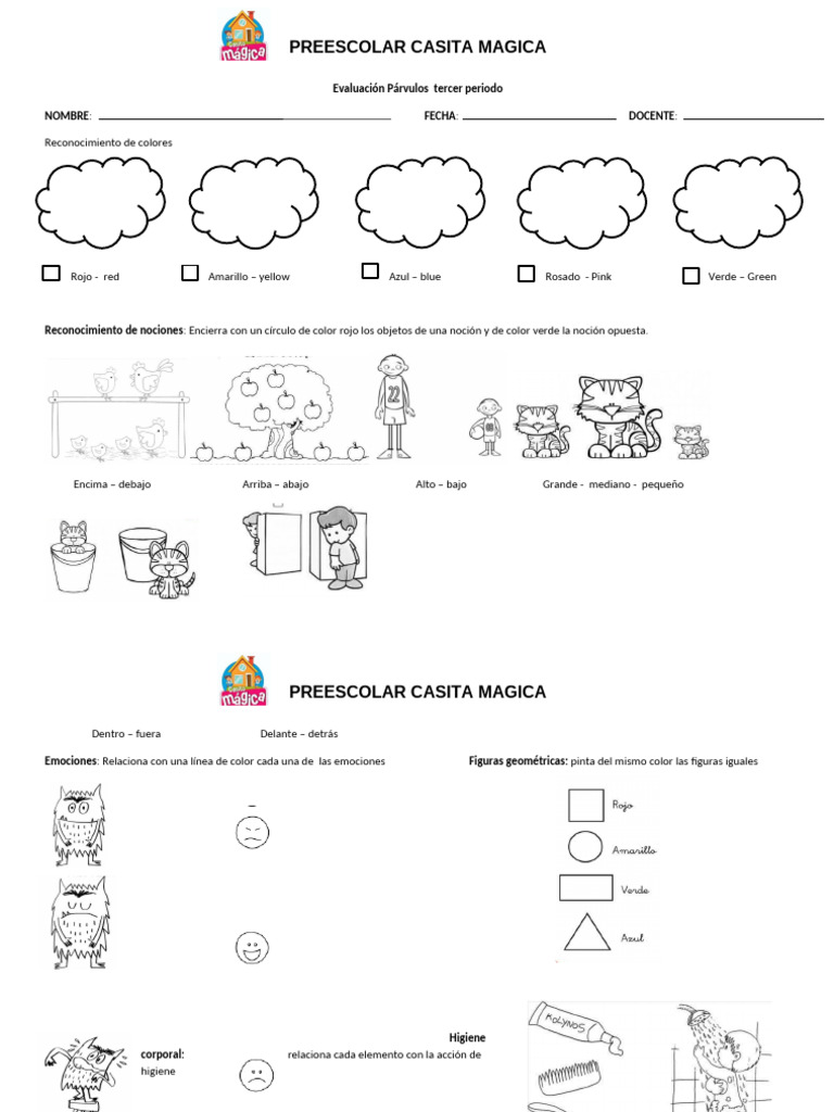 Evaluación Preescolar: Colores y Nociones | PDF