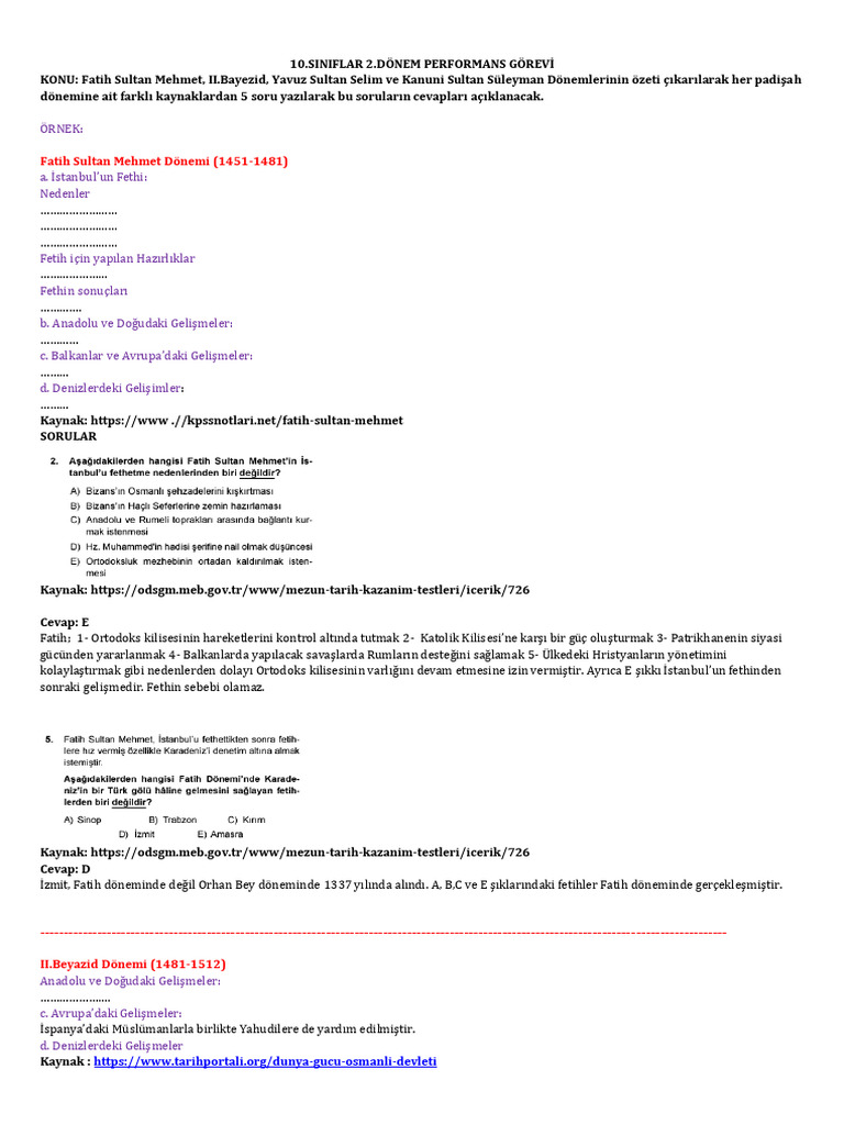 10.siniflar Performans Görevi̇ | PDF