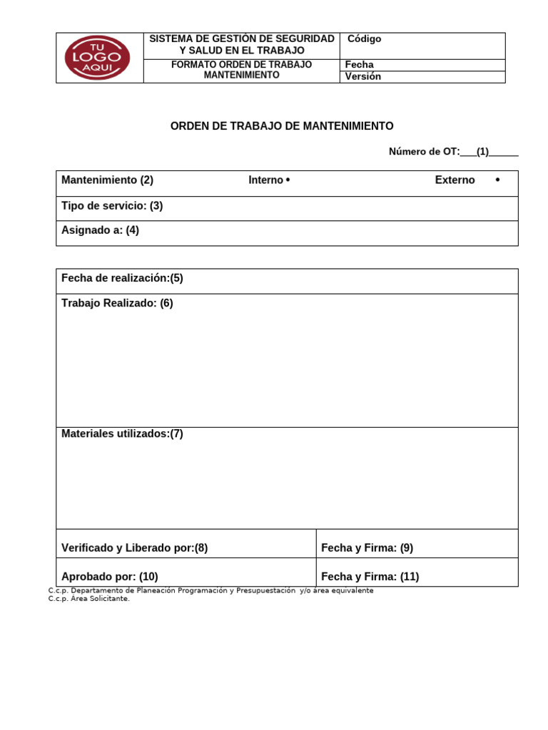 Formato Orden de Trabajo Mantenimiento | PDF