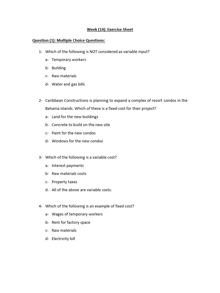 Cost Analysis Exercise Sheet | PDF | Marginal Cost | Average Cost