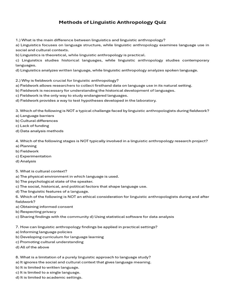 Group 2 - Quiz | PDF | Linguistics | Anthropology