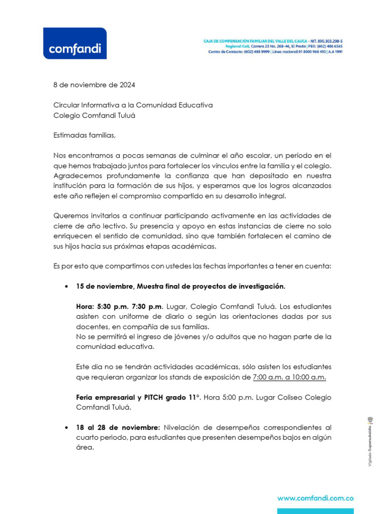 Circular Actividades de Finalizaci - N de A - o 2024 | PDF