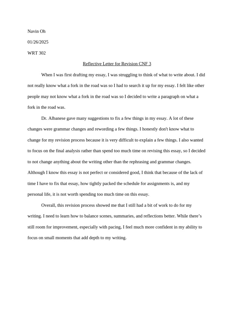 Reflective Letter For Revision CNF 3 | PDF