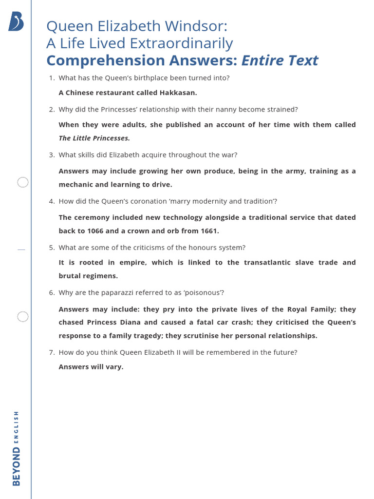 Comprehension Answers - Entire Text - MA | PDF