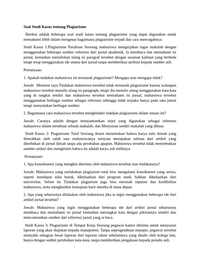 Soal Studi Kasus Tentang Plagiarisme | PDF