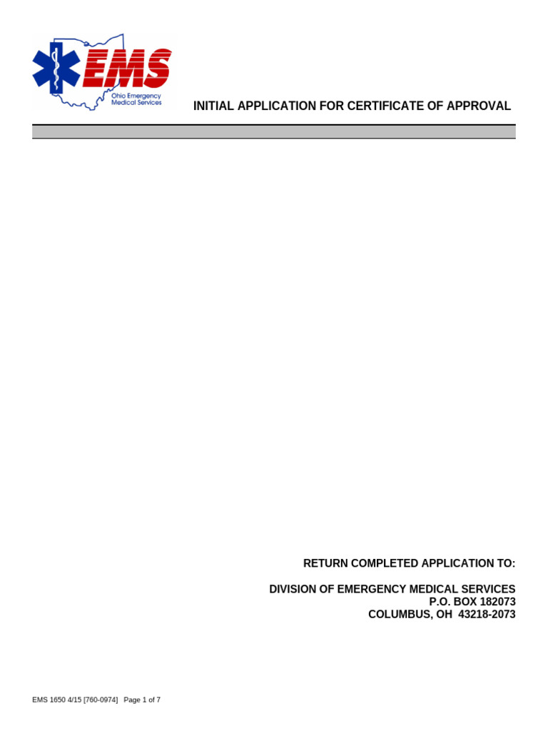 EMS Certificate of Approval Application | PDF | Emergency Medical ...