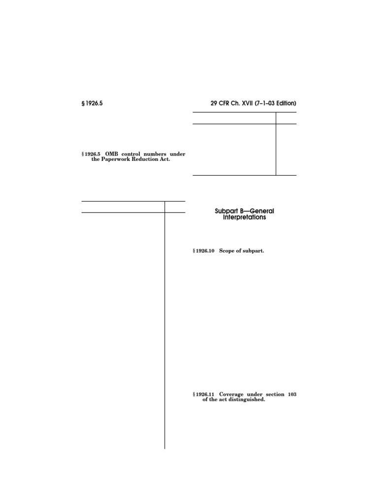 29cfr1926.5 OMB Control Numbers Under The Paperwork Reduction Act ...