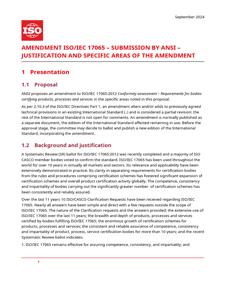 ANSI Proposal for ISO/IEC 17065 Amendment | PDF | International ...