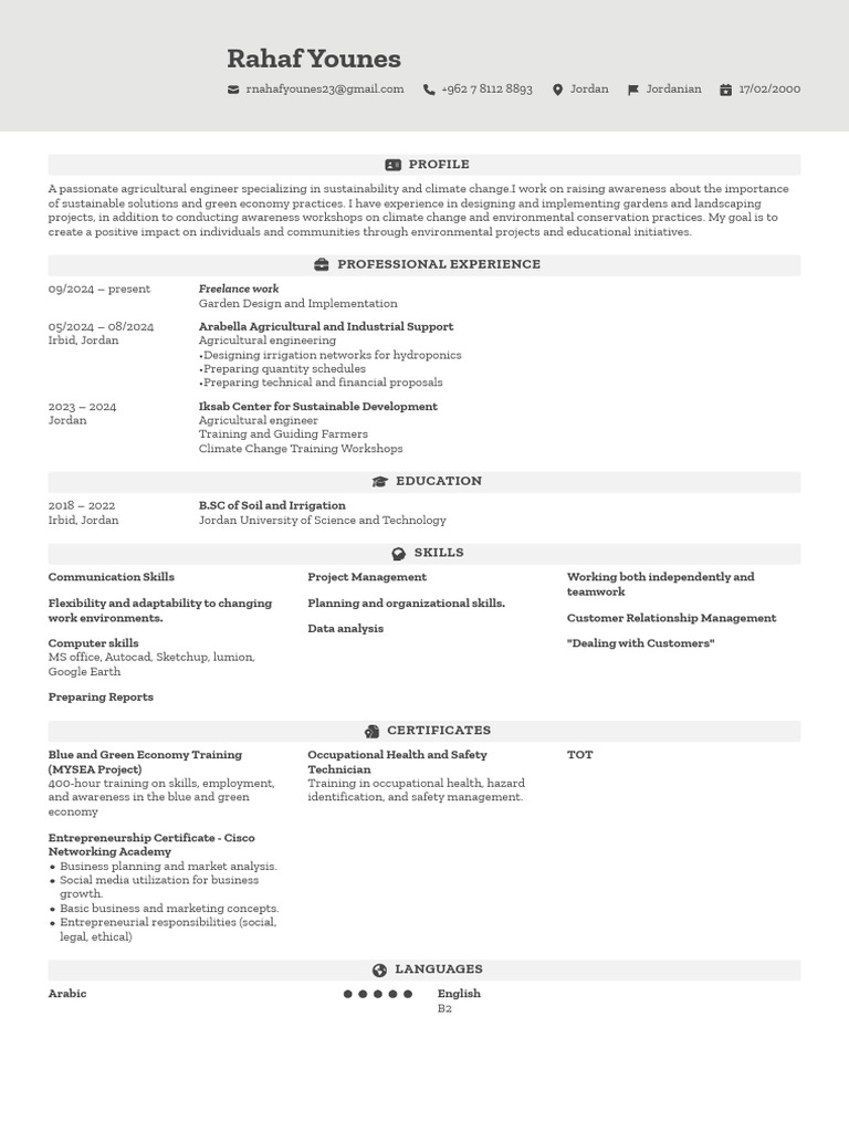 Rahaf-Younes-FlowCV-Resume-20241224 (2) | PDF | Jordan | Sustainability