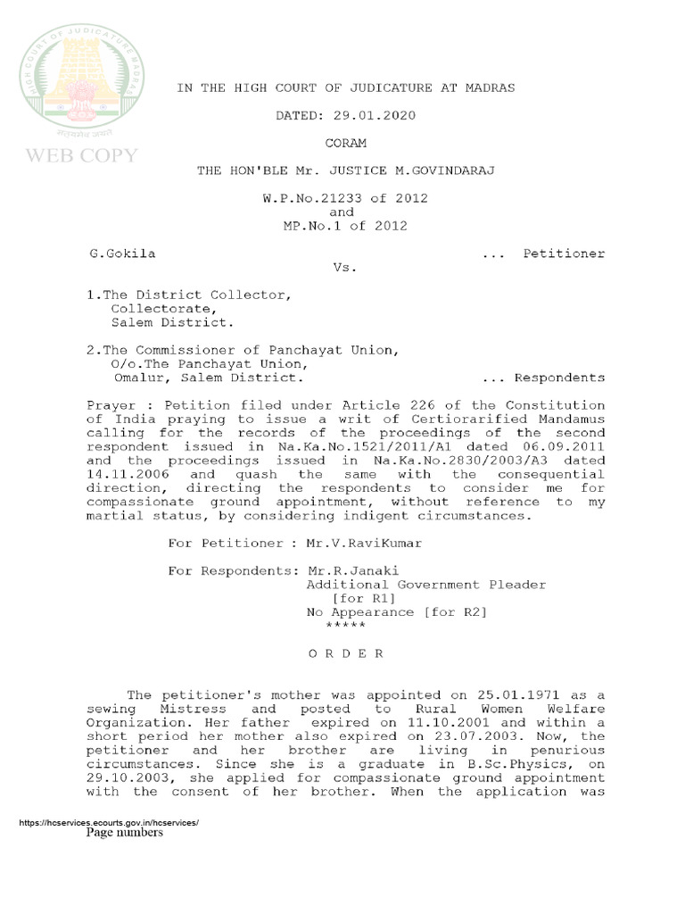 35 G Gokila Vs The District Collector | PDF