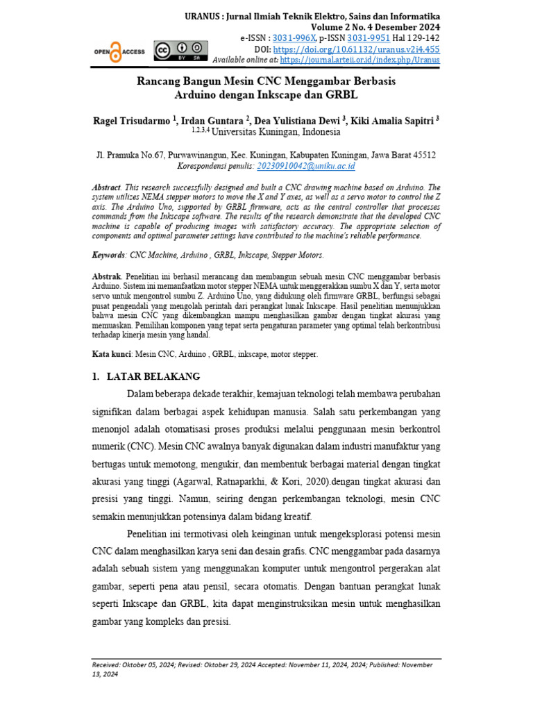 Rancang Bangun Mesin CNC Menggambar Berbasis Ardui | PDF