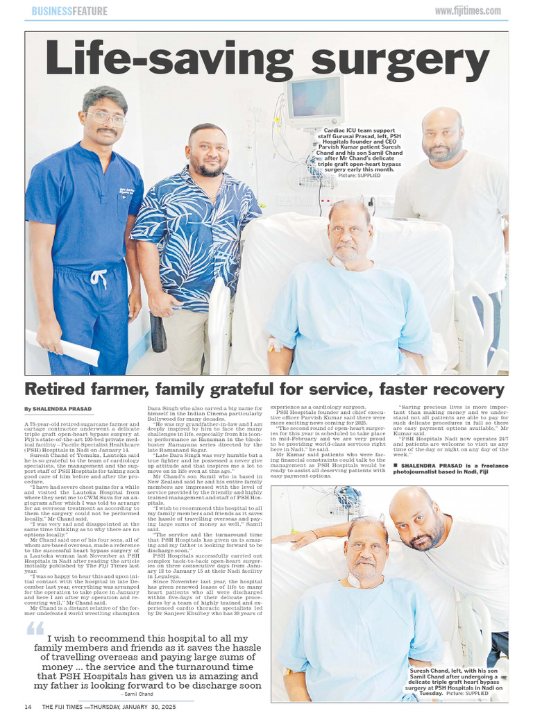Retired Farmer Gets Life-saving Surgery at PSH Hospitals in Nadi | PDF ...