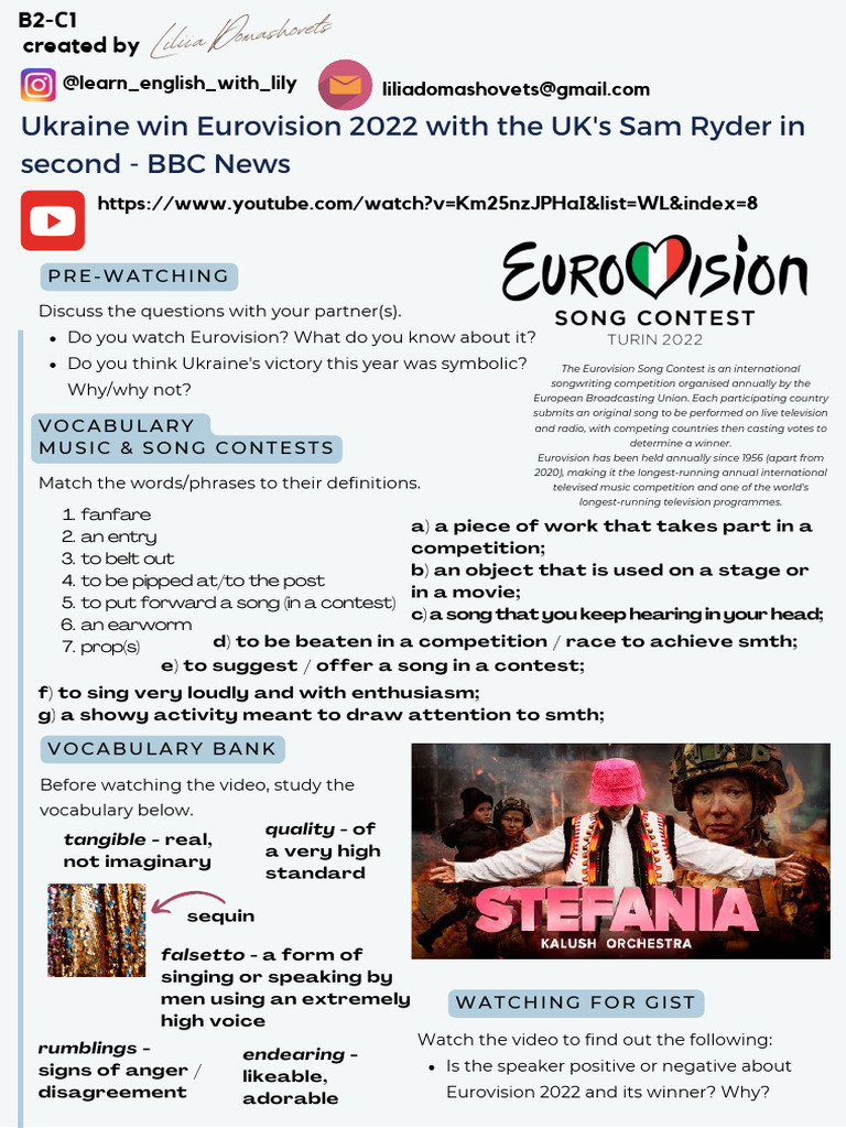 Eurovision 2022: English Lesson Guide | PDF