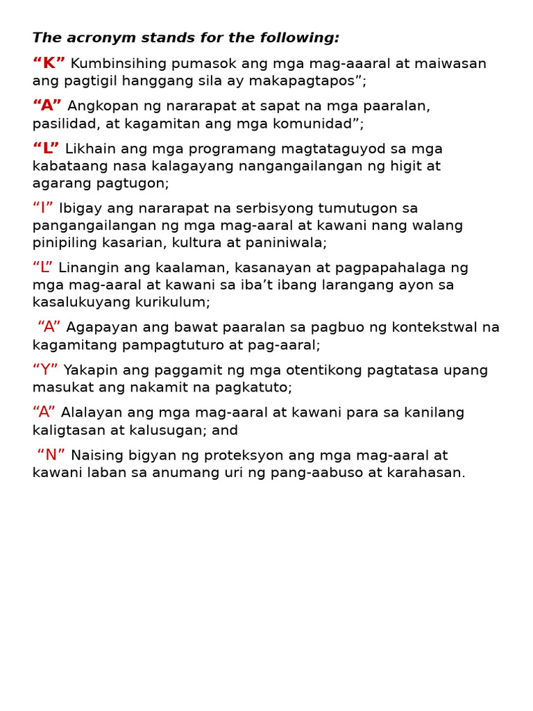 KALILAYAN The acronym stands for the following | PDF