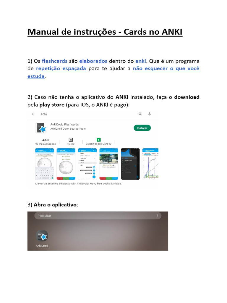 Manual de Instruções ANKI (Android - Celular e Tablet) | PDF