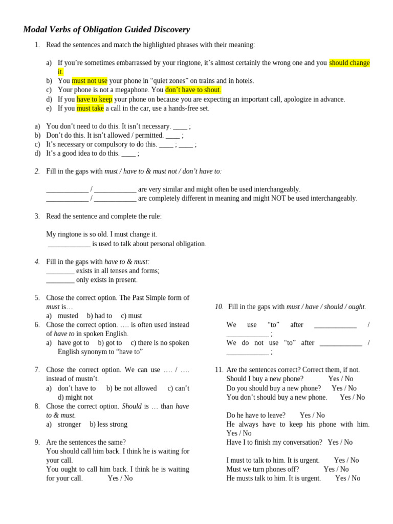 Modal Verbs of Obligation | PDF | Verb | Semantic Units