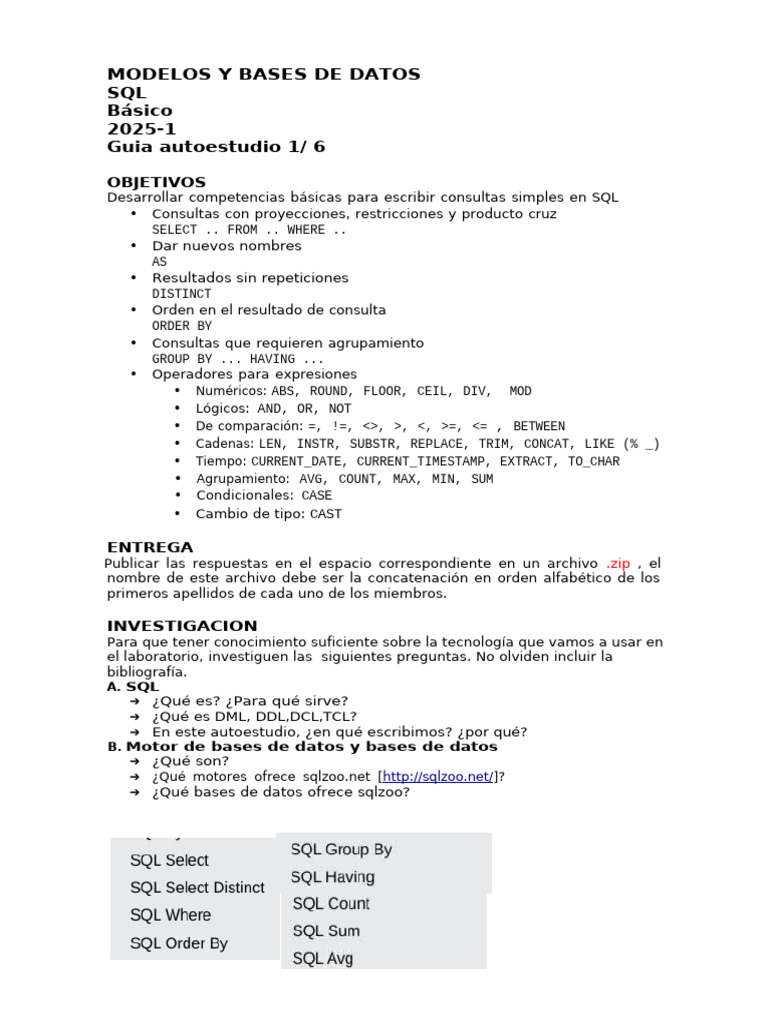 Guía de Autoestudio SQL con SQLZoo | PDF | SQL | Diseño de software