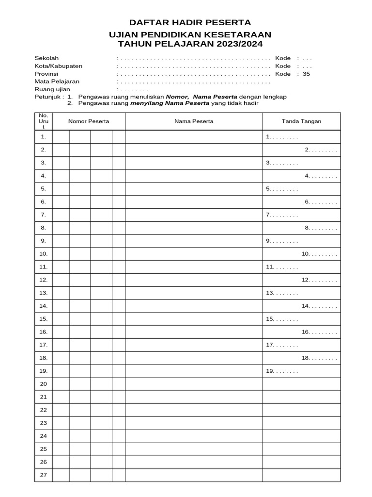 Contoh Daftar Hadir | PDF
