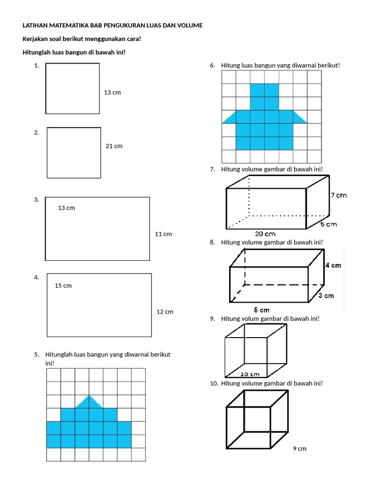 LATIHAN MATEMATIKA BAB PENGUKURAN LUAS DAN VOLUME | PDF