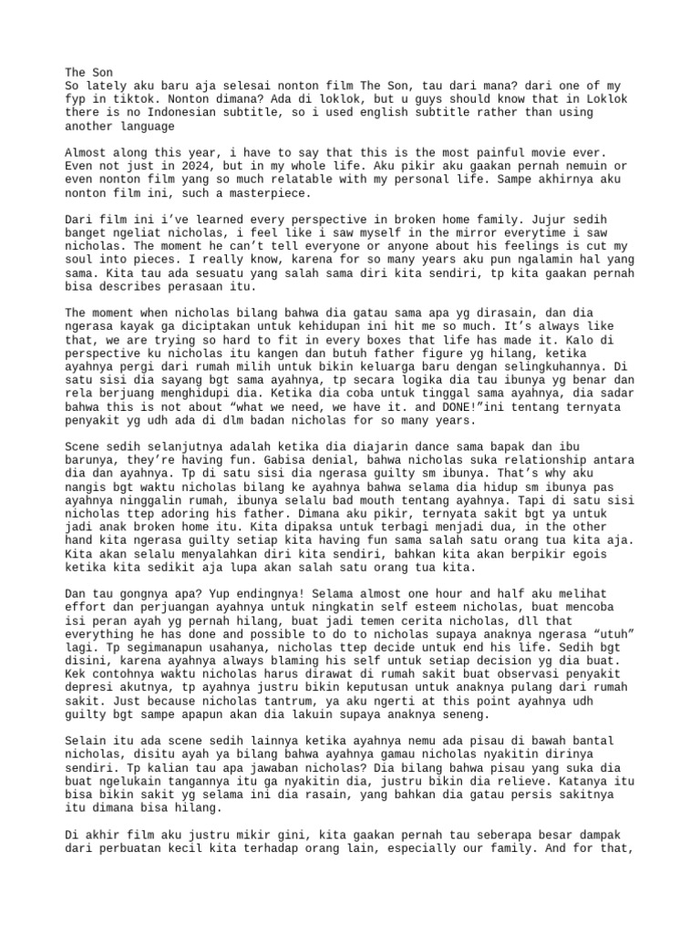 Film "The Son": Kisah Nyata Keluarga Broken Home | PDF