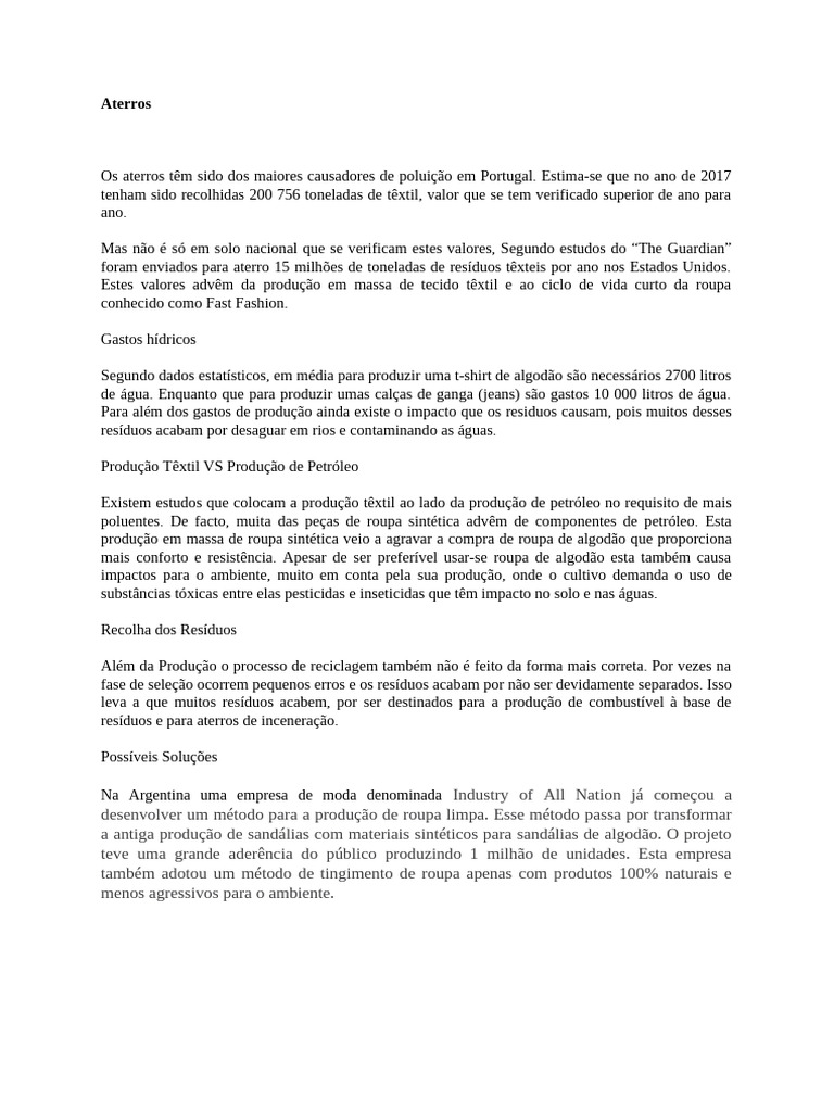 Aterros GPM | PDF | Têxteis | Desperdício