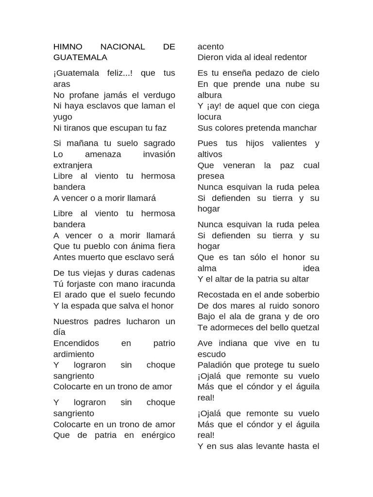 Himno Nacional de Guatemala: Letra y Significado | PDF