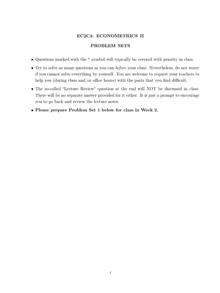 Econometrics II Problem Set Guide | PDF | Linear Regression ...