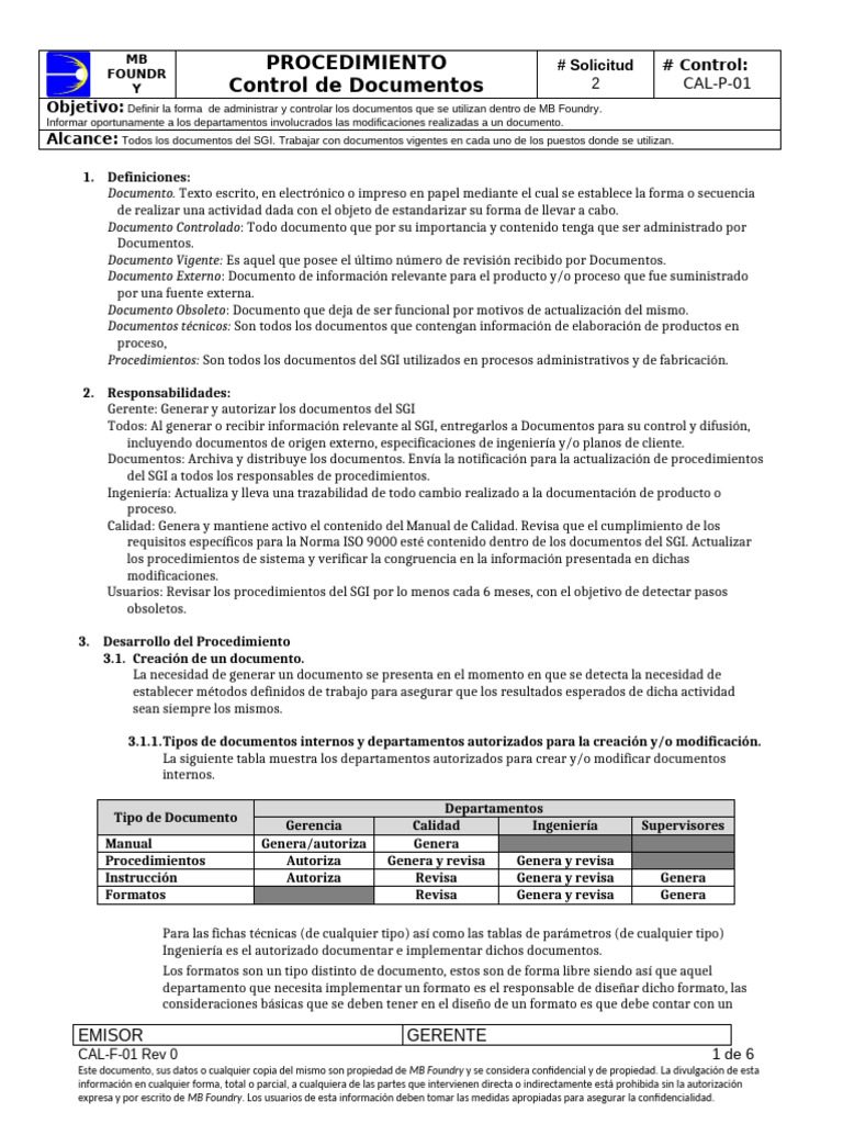 CAL-P-01 Control de Documentos Rev 0 | PDF | Archivo de computadora