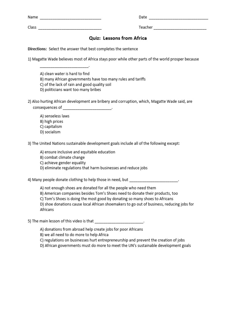 Lessons-from-Africa-Quiz-Printable | PDF