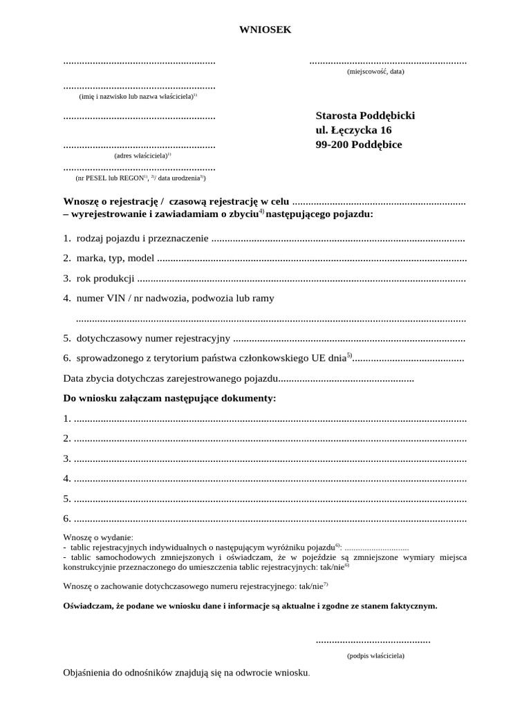 Wniosek o Rejestracje - Nowy Wzor | PDF