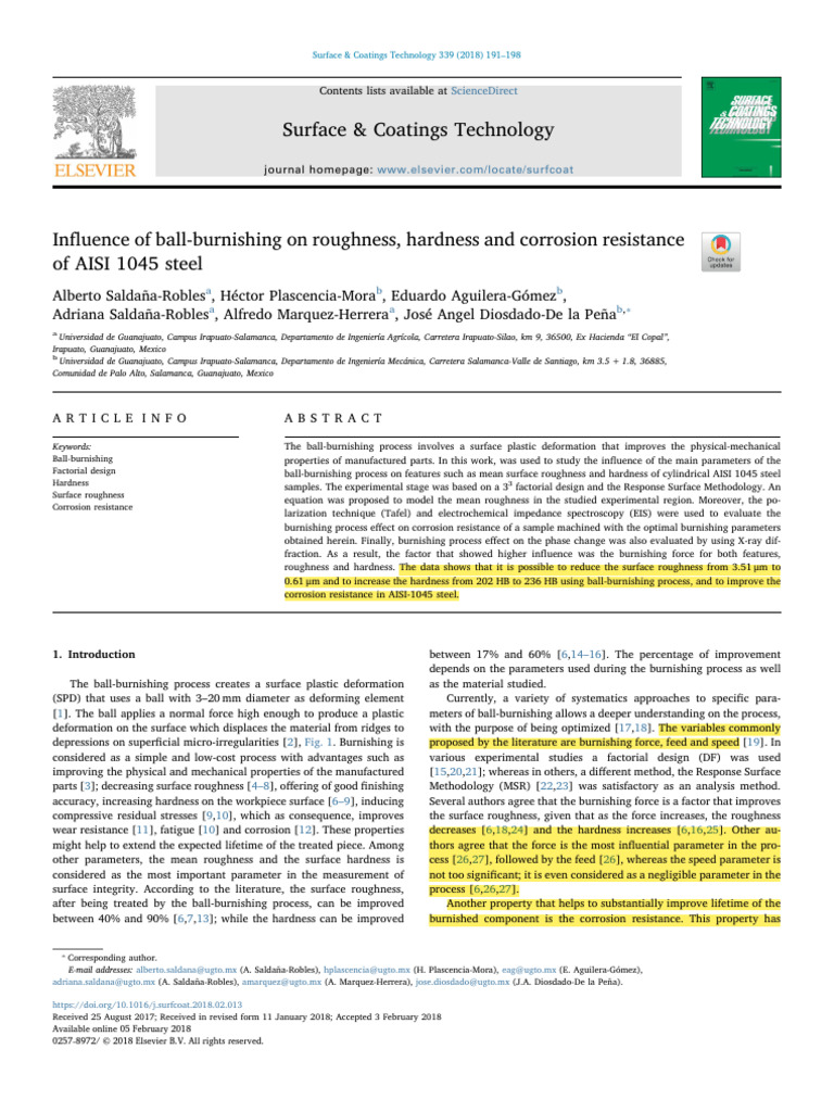 Influence Of Ball Burnishing On Roughness Pdf Analysis Of Variance Applied And