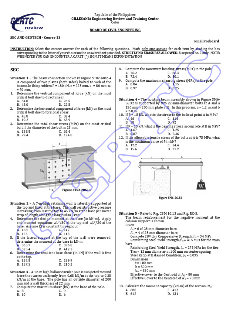 SEC and Geotech Final Preboard-Unlocked | PDF | Beam (Structure) | Stress (Mechanics)