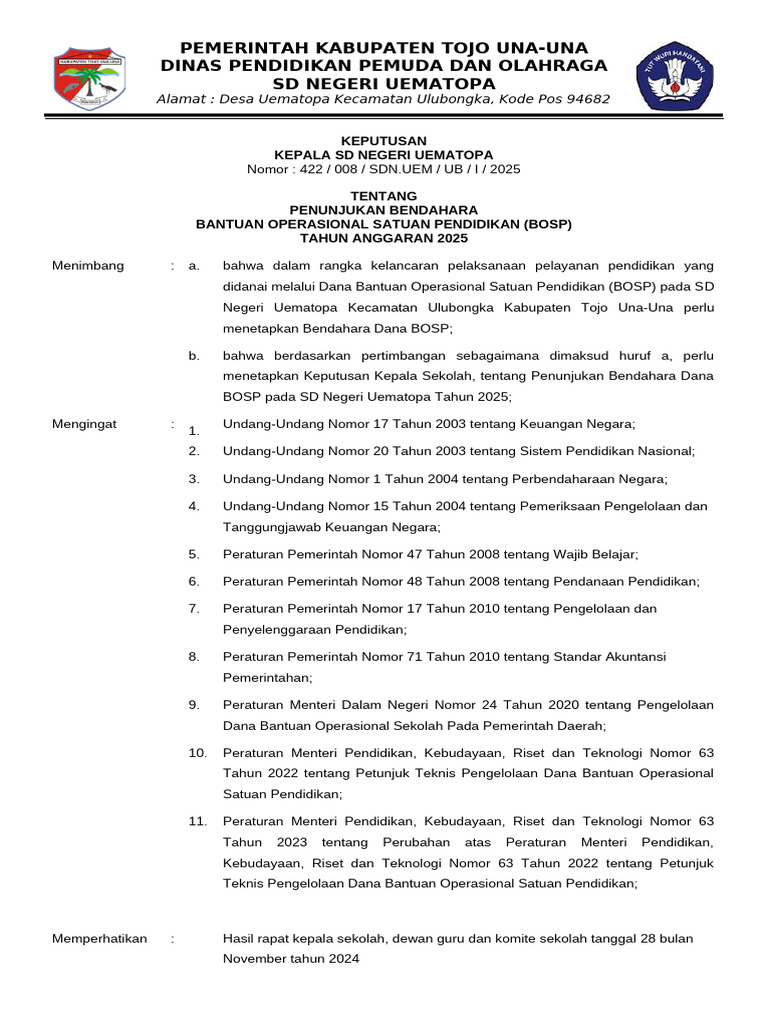 SK Bendahara Bos 2025 | PDF