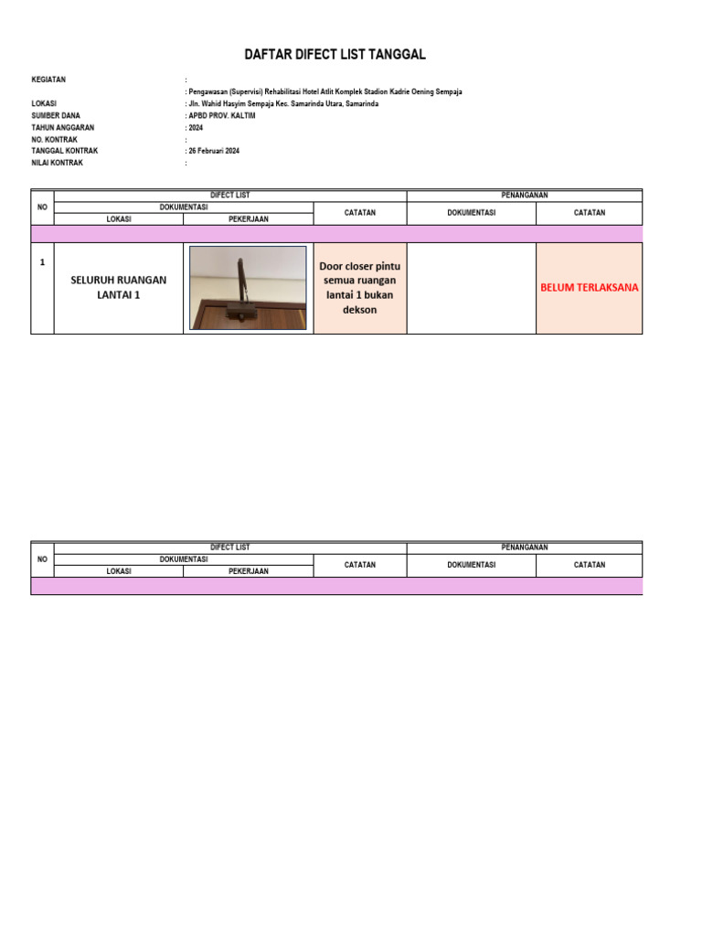 Defect list pekerjaan pak pur | PDF